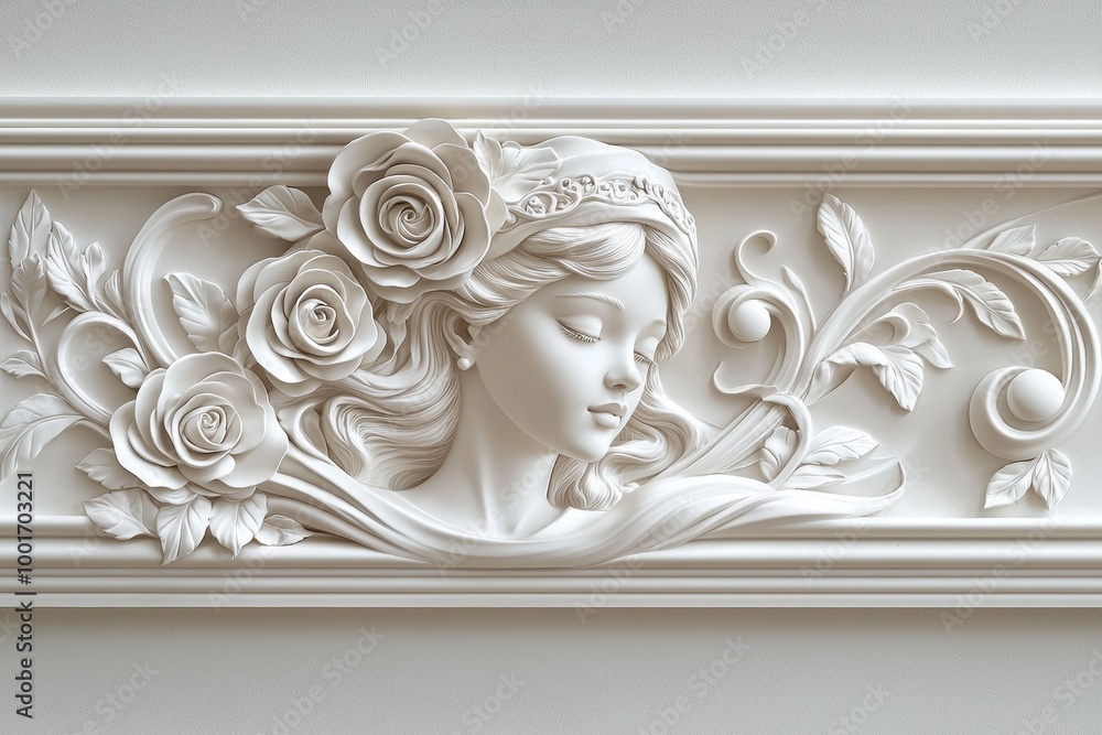 Sculpted bas relief on textured wall with gypsum picture Stock ...
