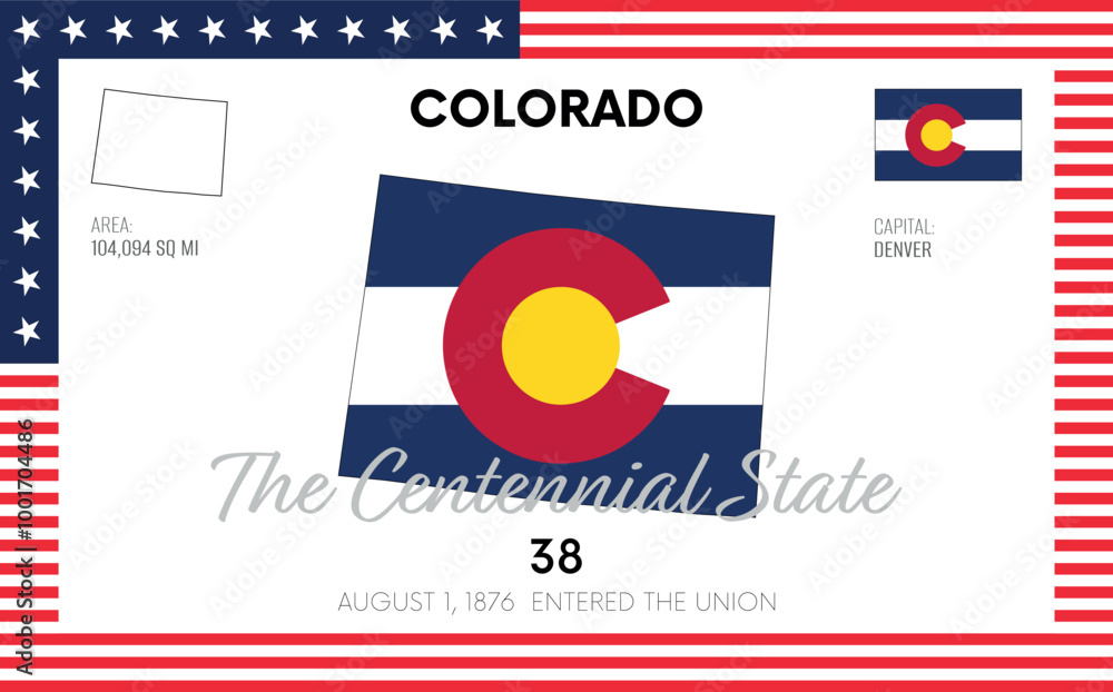 Vector poster background of the US state of Colorado, with name, map ...