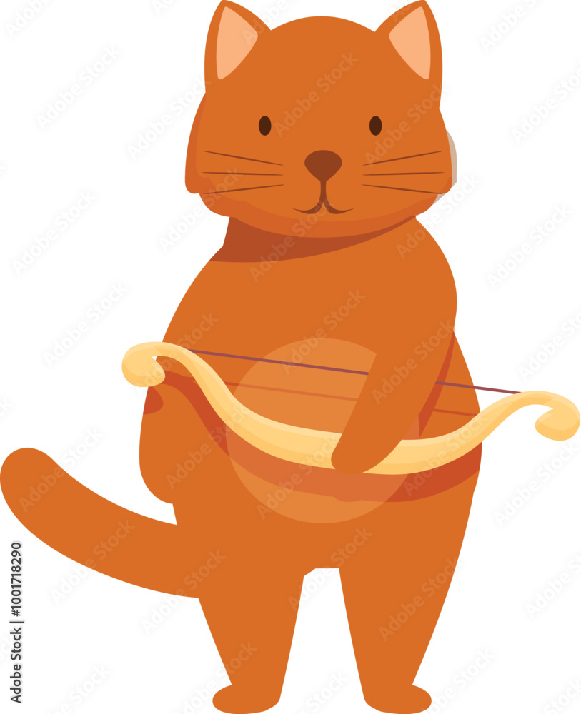 Cartoon illustration of a cute ginger cat holding a bow aiming with an ...