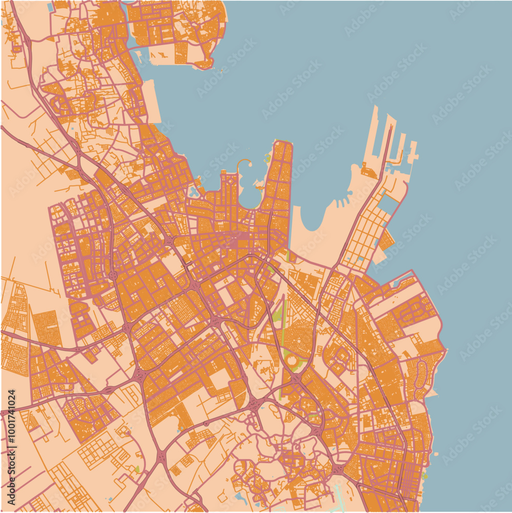 Map of Dammam in Saudi Arabia in a sandy theme. Contains layered vector ...