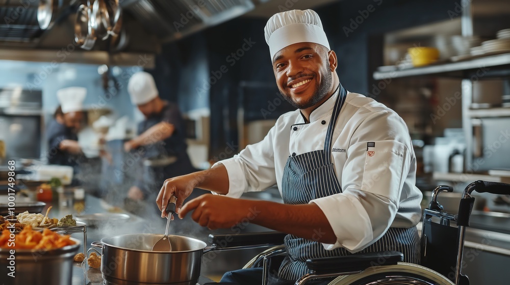 Professional Chef with Disability Working in a Modern Kitchen ...