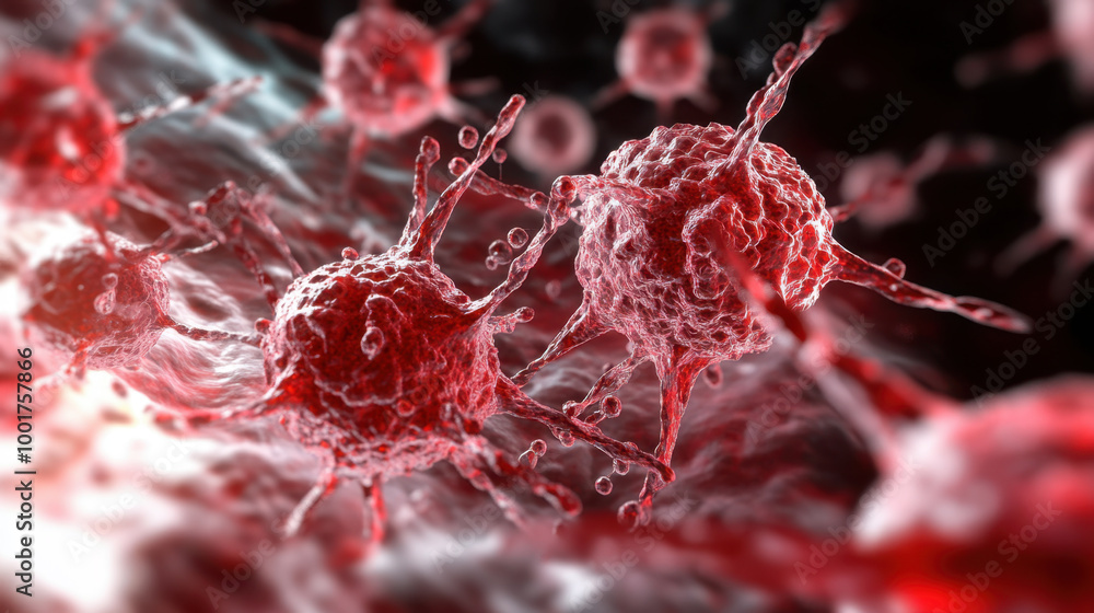 Cancer cells inside human body blood and lymph system. Science, health ...