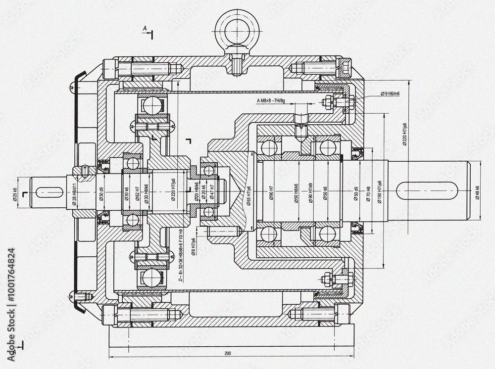 Photo & Art Print Engineering mechanical pencil drawing of steel ...