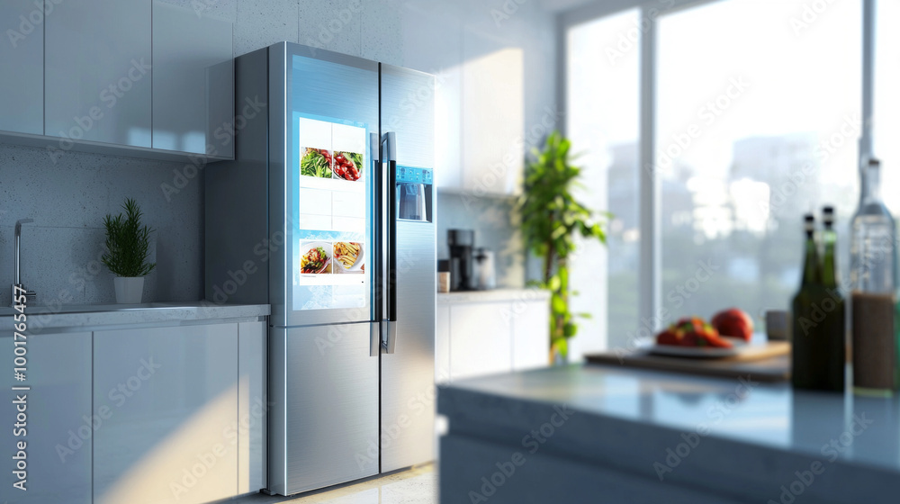 smart refrigerator features a digital display of a shopping list and ...