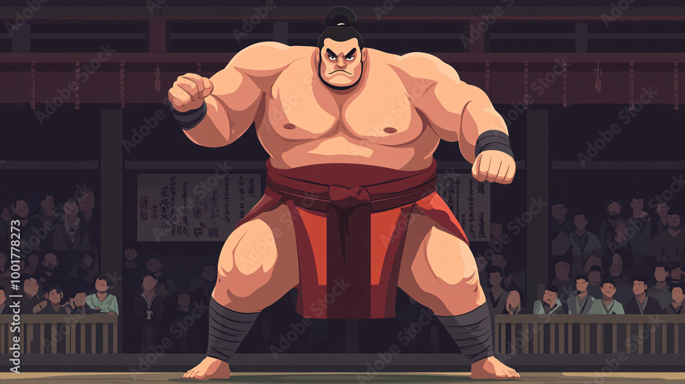 Whimsical Illustration of a Sumo Wrestler Performing the Shiko Pose in ...