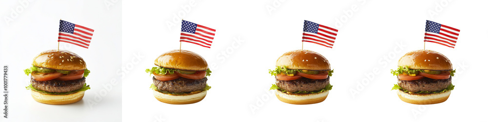 collection Set A Beef burger with flag of the USA on a toothpick on a ...