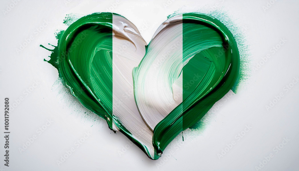 Paint stain in the shape of a heart in the colours of the Nigerian flag ...