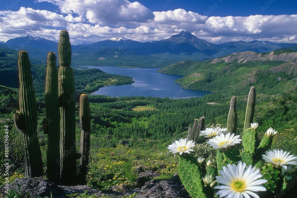 An Everlasting flower, giant Lobelia, and Senecio trees in front of ...
