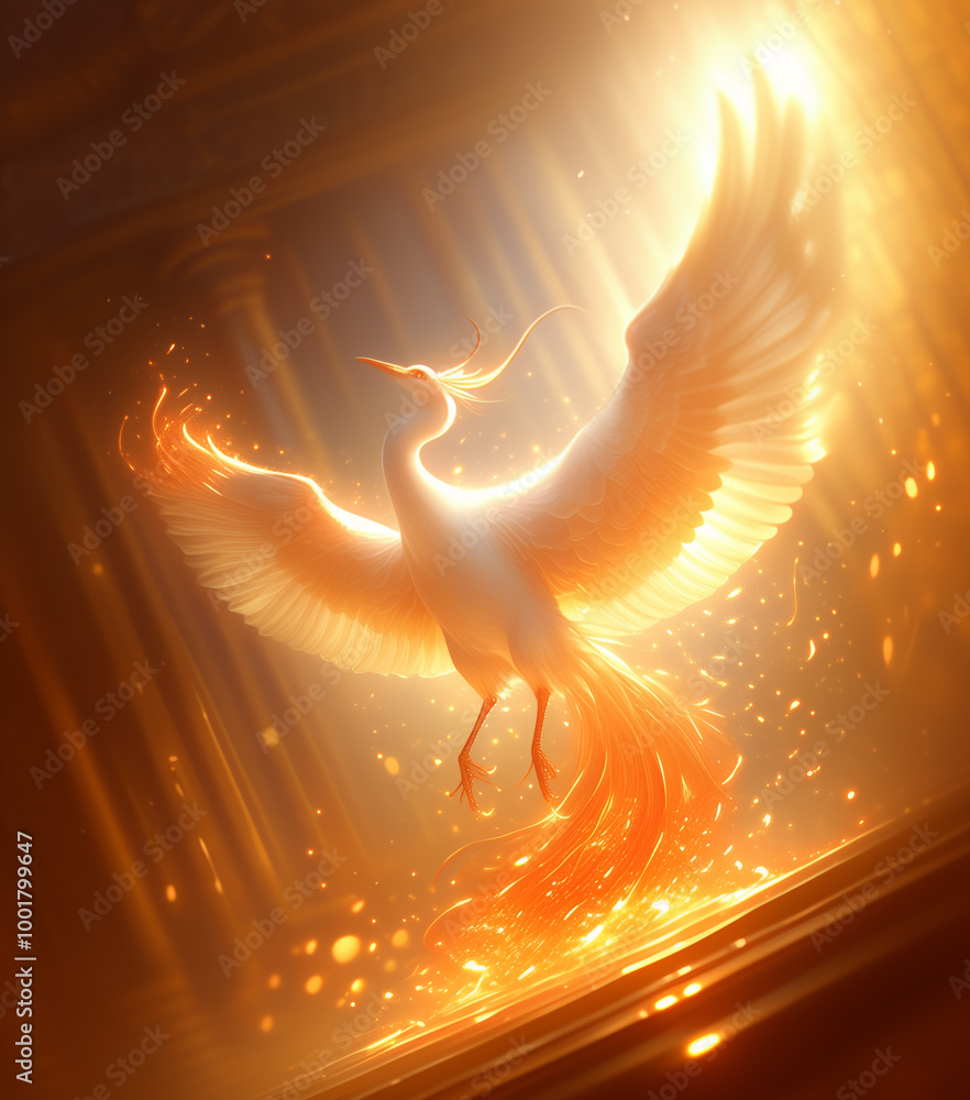 Bennu, the ancient Egyptian heron phoenix god soaring through warm ...