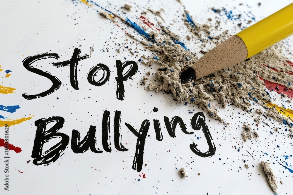 Anti bullying action: text stop bullying, call to end harmful behavior ...