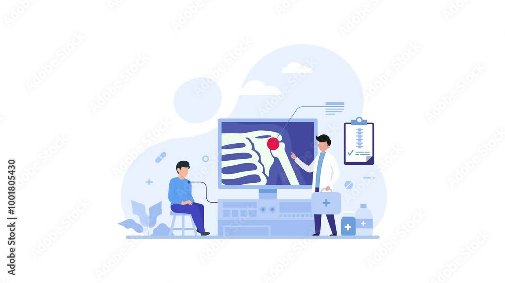 Man suffering shoulder pain visiting osteopath 2d cartoon animation in ...