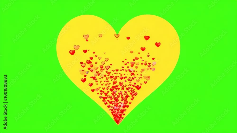 Hearts particles explode animation on green screen background. Love and romance concept ...