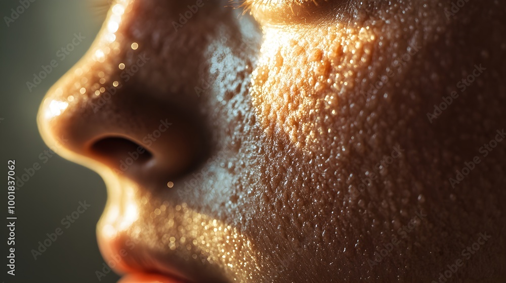 Zoomed-in image of facial skin showing acne scars fading over time ...