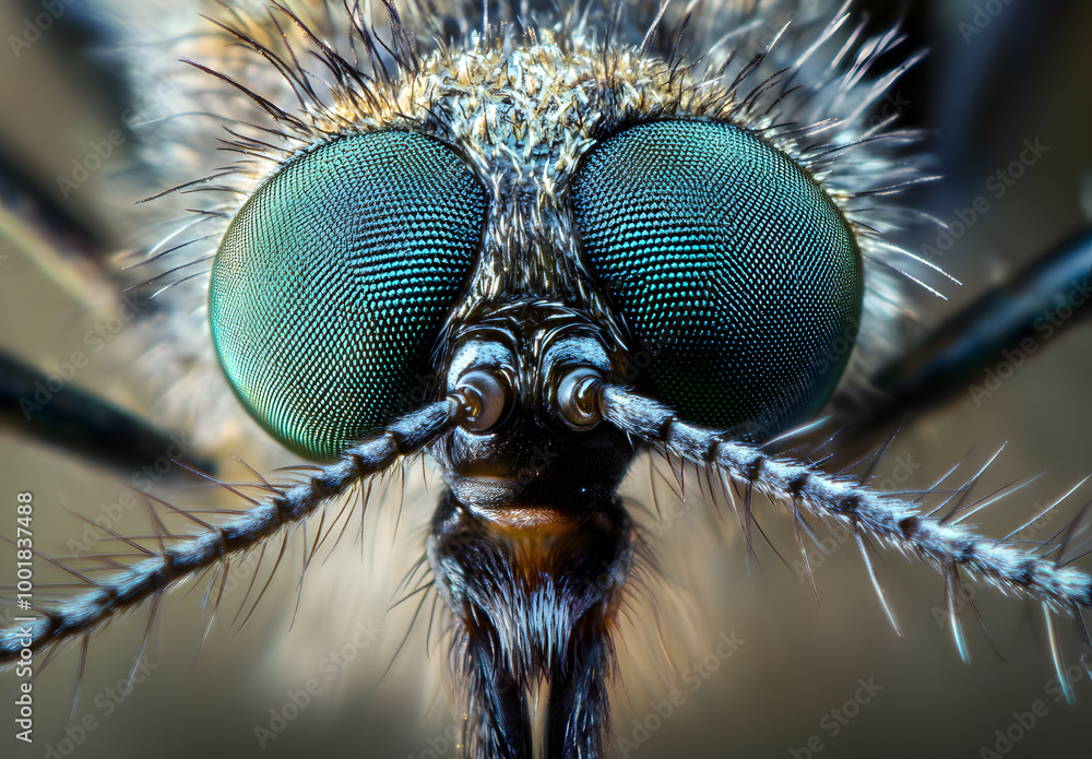 Macro photograph of the head and eyes of a mosquito, Aedes aegypti ...
