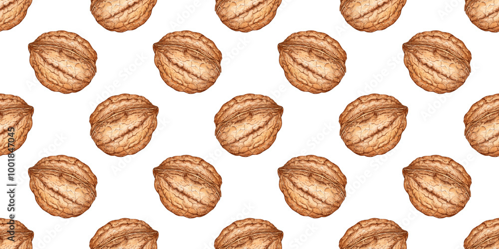 Whole walnut pattern watercolor illustration isolated from background ...