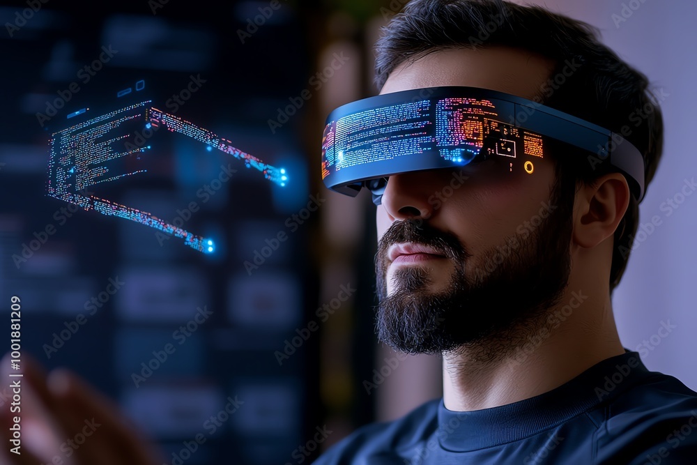 Futuristic code review session, where developers use augmented reality ...