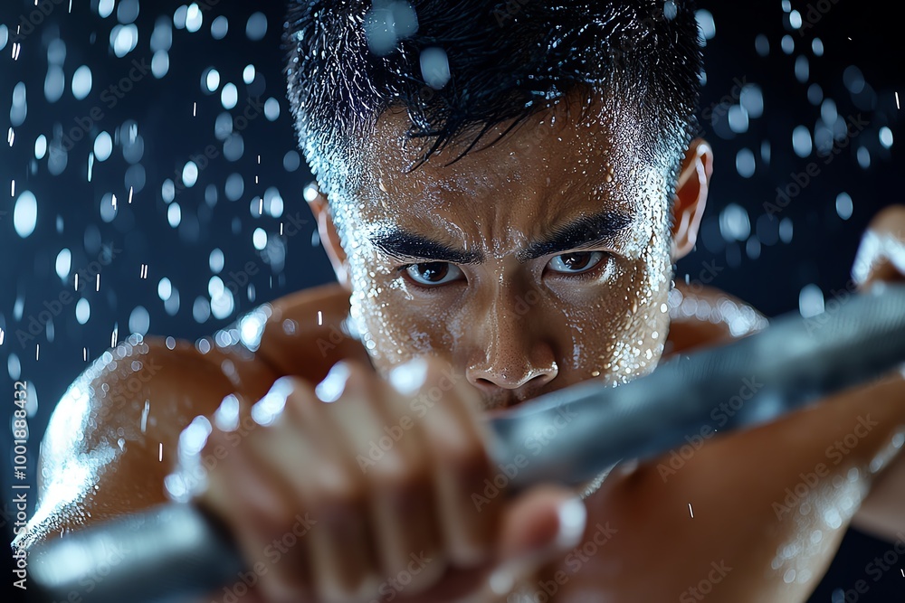 Hyper-realistic close-up of a weightlifter, capturing every drop of ...