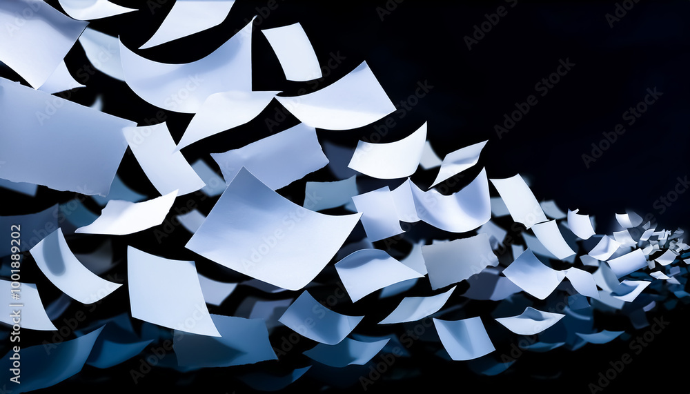 Large amount of paper, flowing, wind, white, work, documents, notes ...