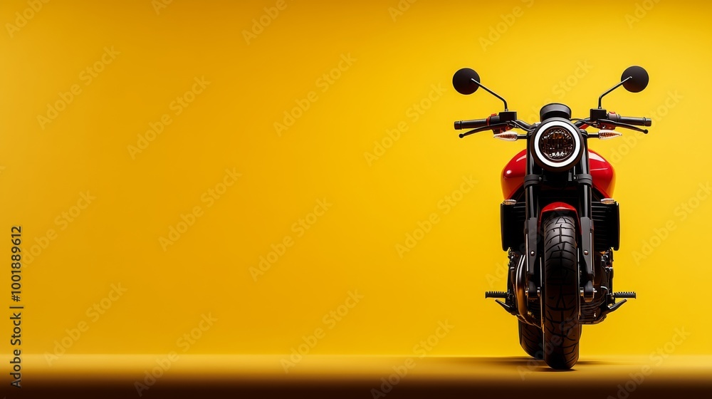 The motorcycle captures attention with its vibrant red color and sleek ...
