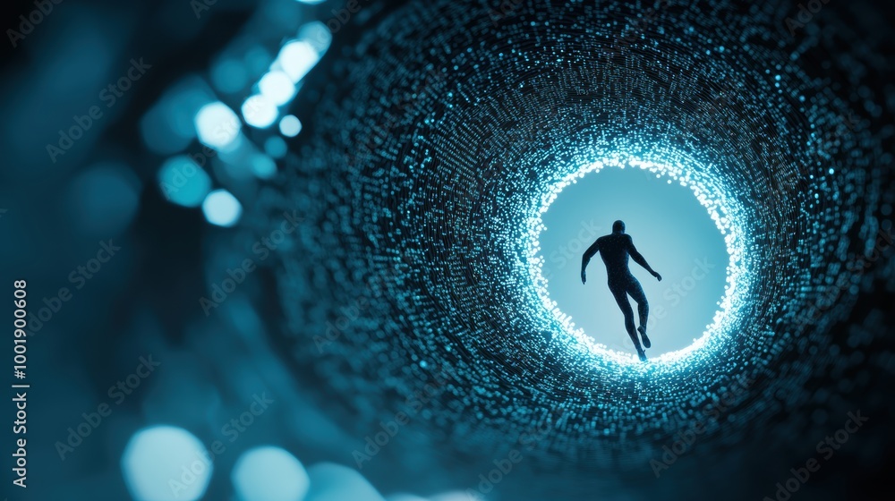 A surreal, abstract figure composed of intersecting lines and code ...