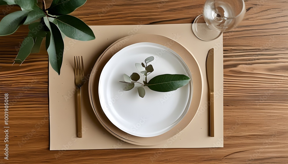 Elegant minimalistic dining table setup with paper placemats and a ...