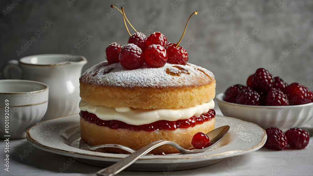 Classic Victoria Sponge Cake with Layers of Sweet Jam and Cream ...