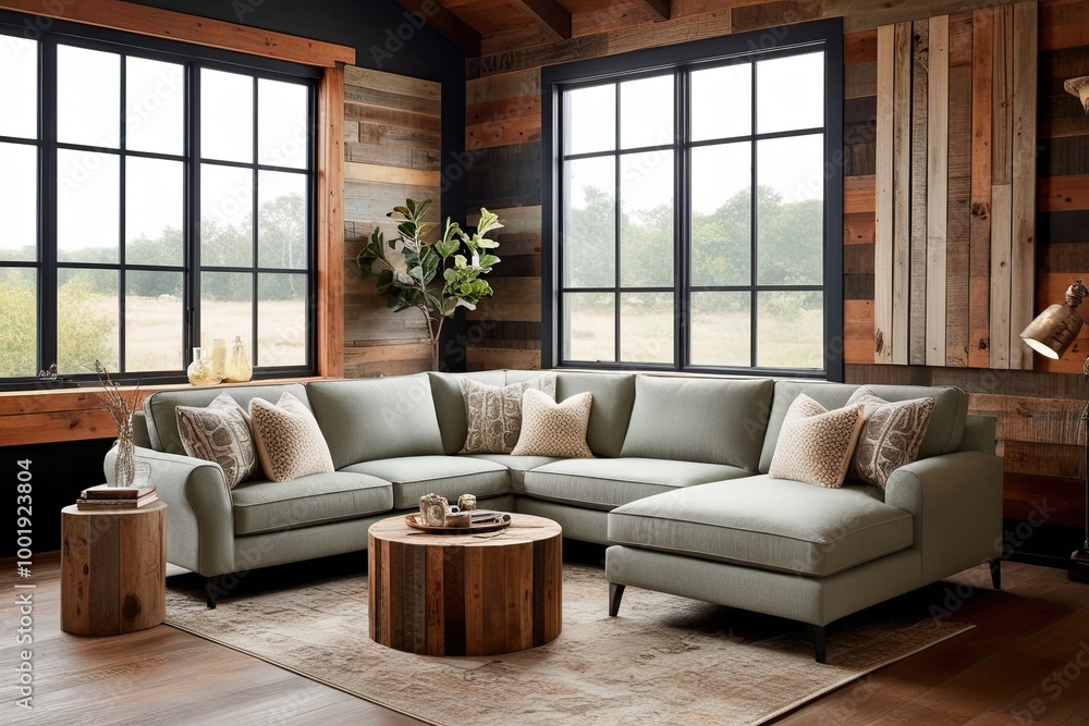 L Shaped Sectional by Large Window in Rustic Chic Living Room with ...