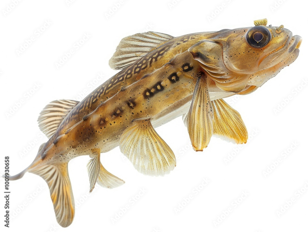 Mudskipper amphibious fish, close-up view on white background ...