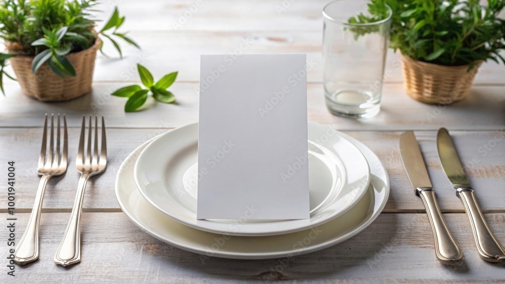 Menu card mockups placed on white plates , restaurant, food, menu ...