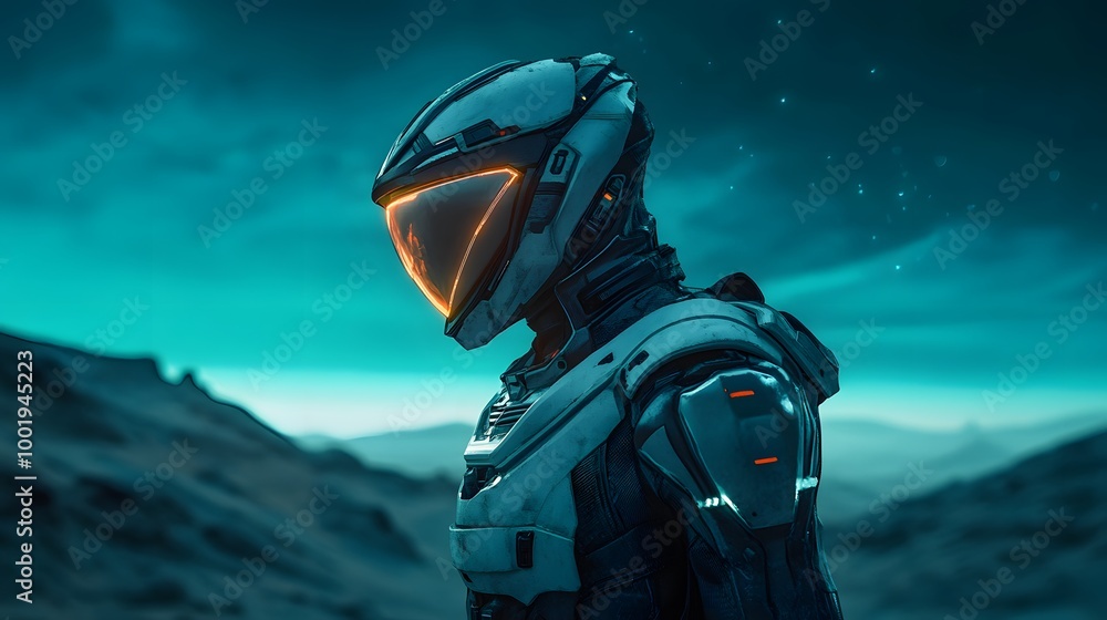 4. Space soldier in a high-tech suit with a glowing helmet visor ...