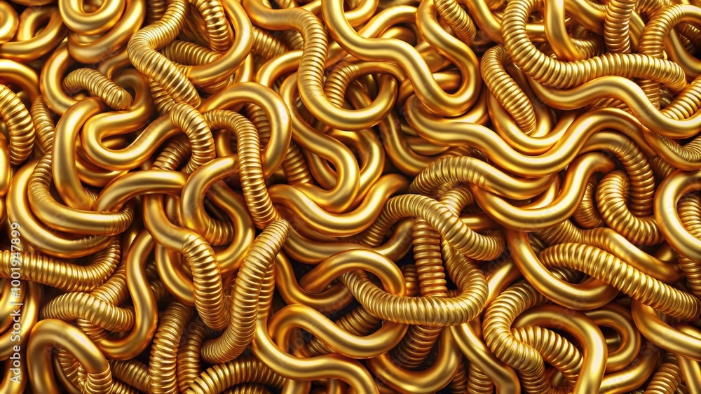 Abstract golden wobbly curly y2k metallic pattern with worms , abstract ...