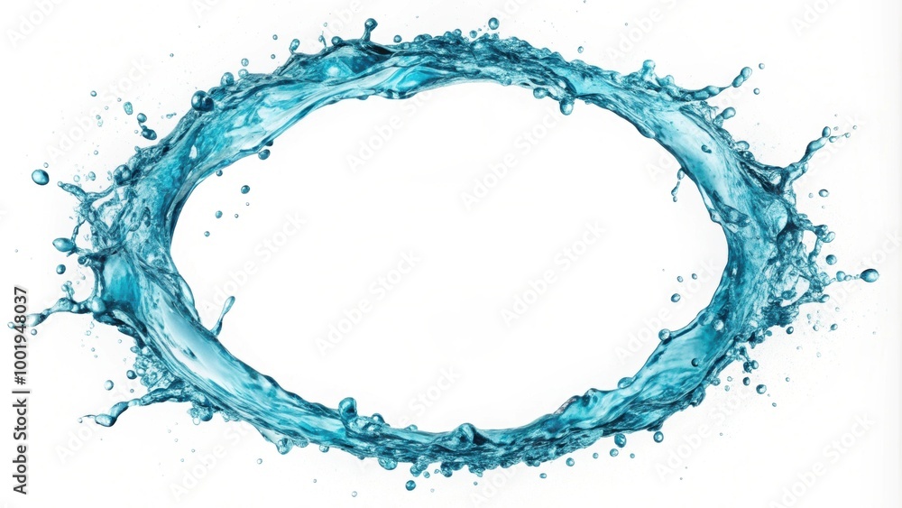 Round frame of water splashing with aqua color, isolated liquid splash ...