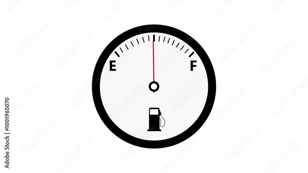 Empty gas fuel gauge dial animation on white background, empty to full ...