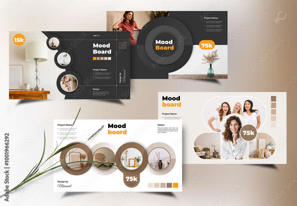 Simple Mood Board Layout With Dark & Light Accents Stock Template ...