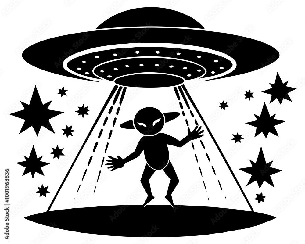 UFO flying saucer logo vector,Alien Abduction silhouette vector, Alien ...