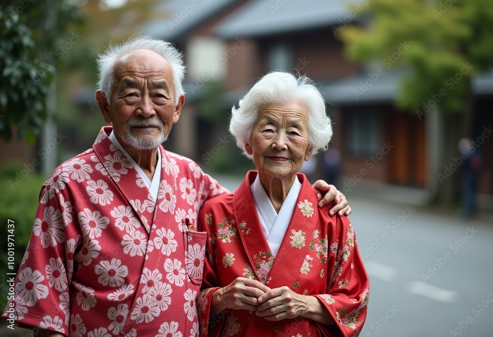 Honoring Elders: Japanese Grandparents in Traditional Attire Celebrate Respect for the Aged Day ...
