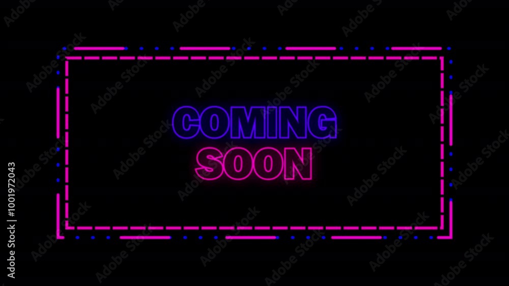 Coming soon neon sign animation on black background, stylish coming soon light glowing on banner ...