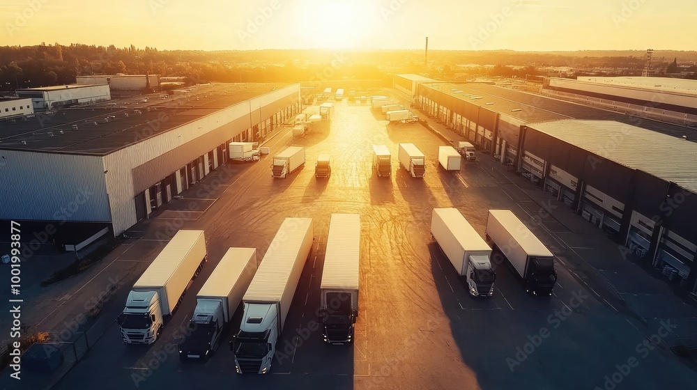 Aerial view of a sprawling logistics center with multiple warehouses ...