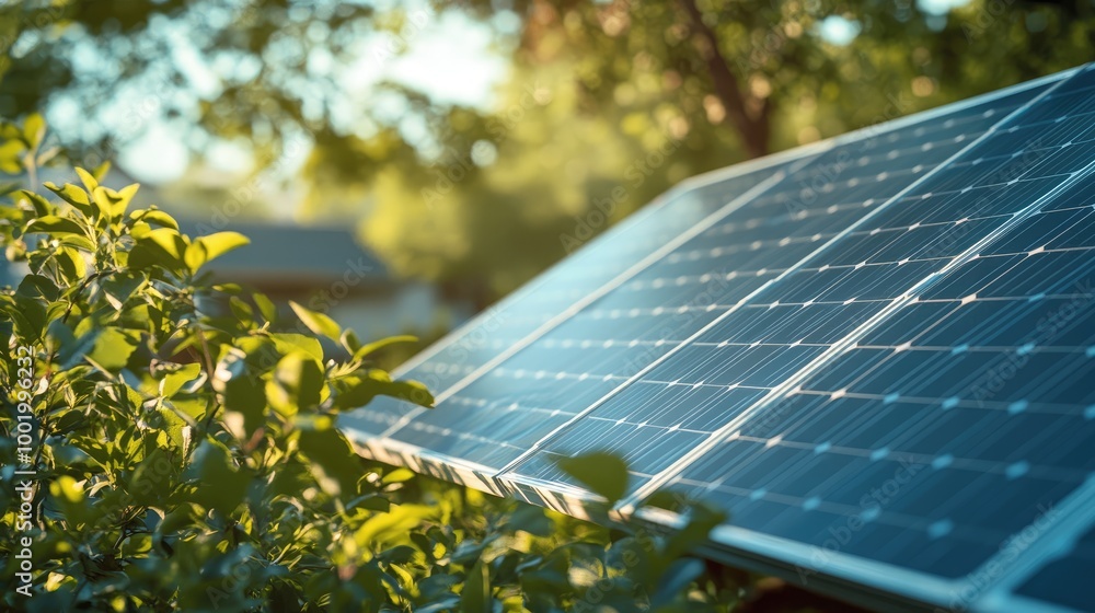 Close-up of a new energy-efficient solar panel system with high-tech ...