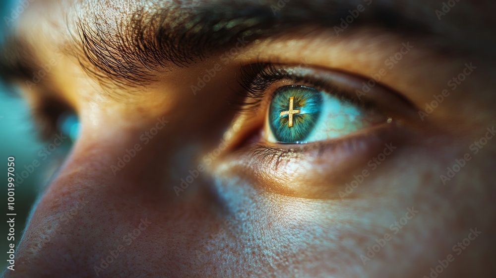 Closeup photography of a Christian cross reflecting in a man's eye ...