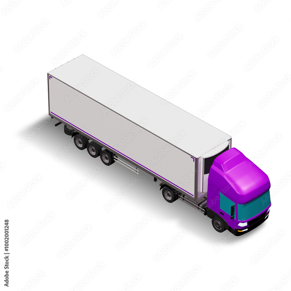 3D Isometric Cargo Truck with White Semi-Trailer Van Vector ...