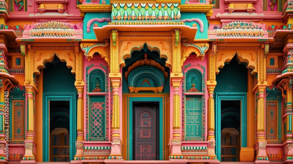Brightly colored Indian Haveli with intricate design elements ...