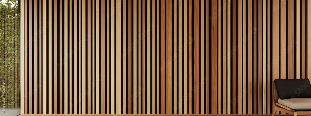 Wooden wall made of vertical panels. Line slats made of wood for a ...