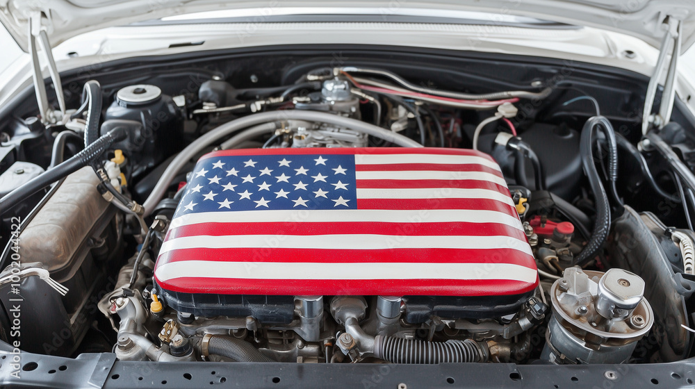 American Muscle: Patriotism on Display. A detailed close-up shot ...