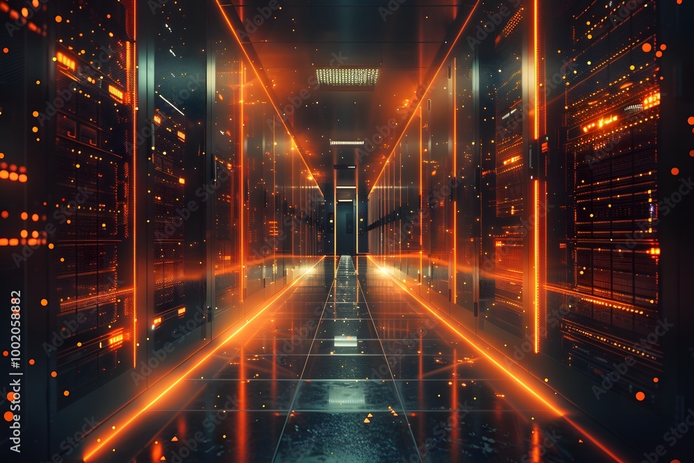 Data center room. Monochromatic white Data Center with Network ...