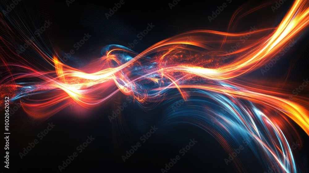 Sleek, glowing lines of light bending and twisting on a dark background ...