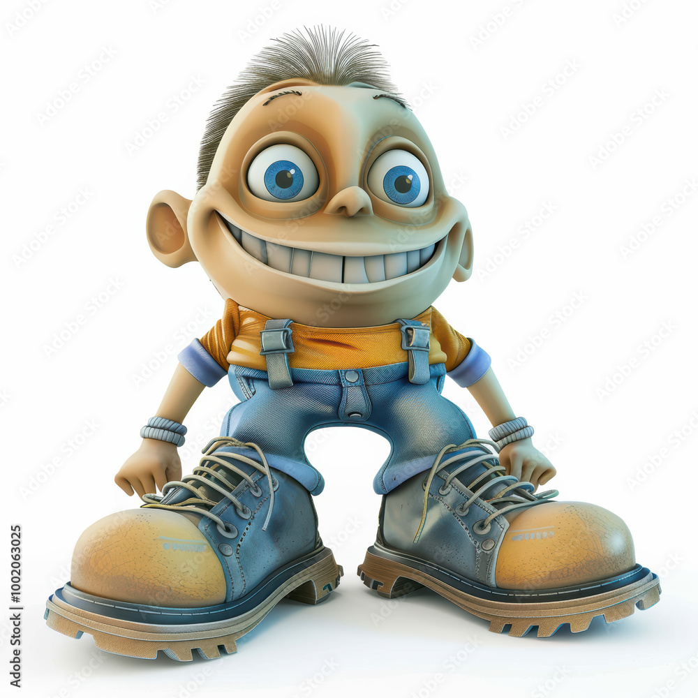 cheerful character with big head and oversized shoes, showcasing ...