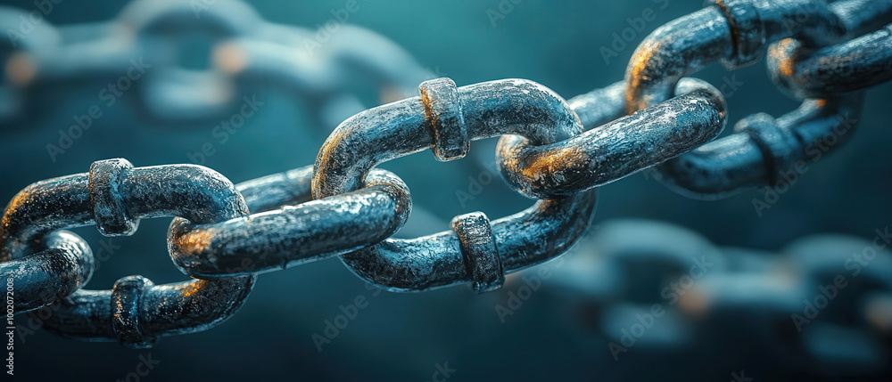 close up view of metallic chain, showcasing its links and texture ...