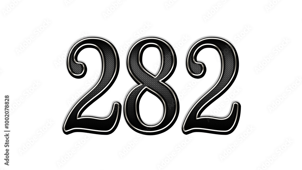 black metal 3d design of number 282 on white background. Stock ...