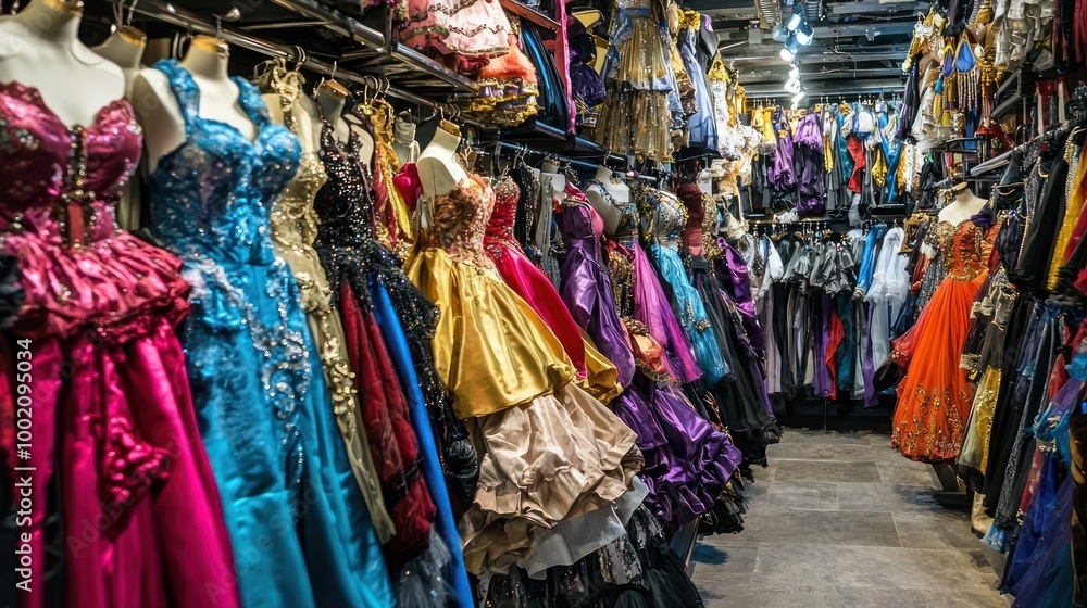 A bustling costume store filled with a wide range of outfits, from ...